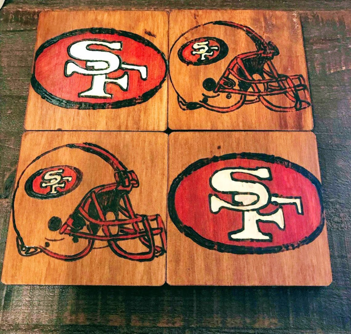 NFL Custom Coasters Wood-burned Football Coasters Custom Football Team ...