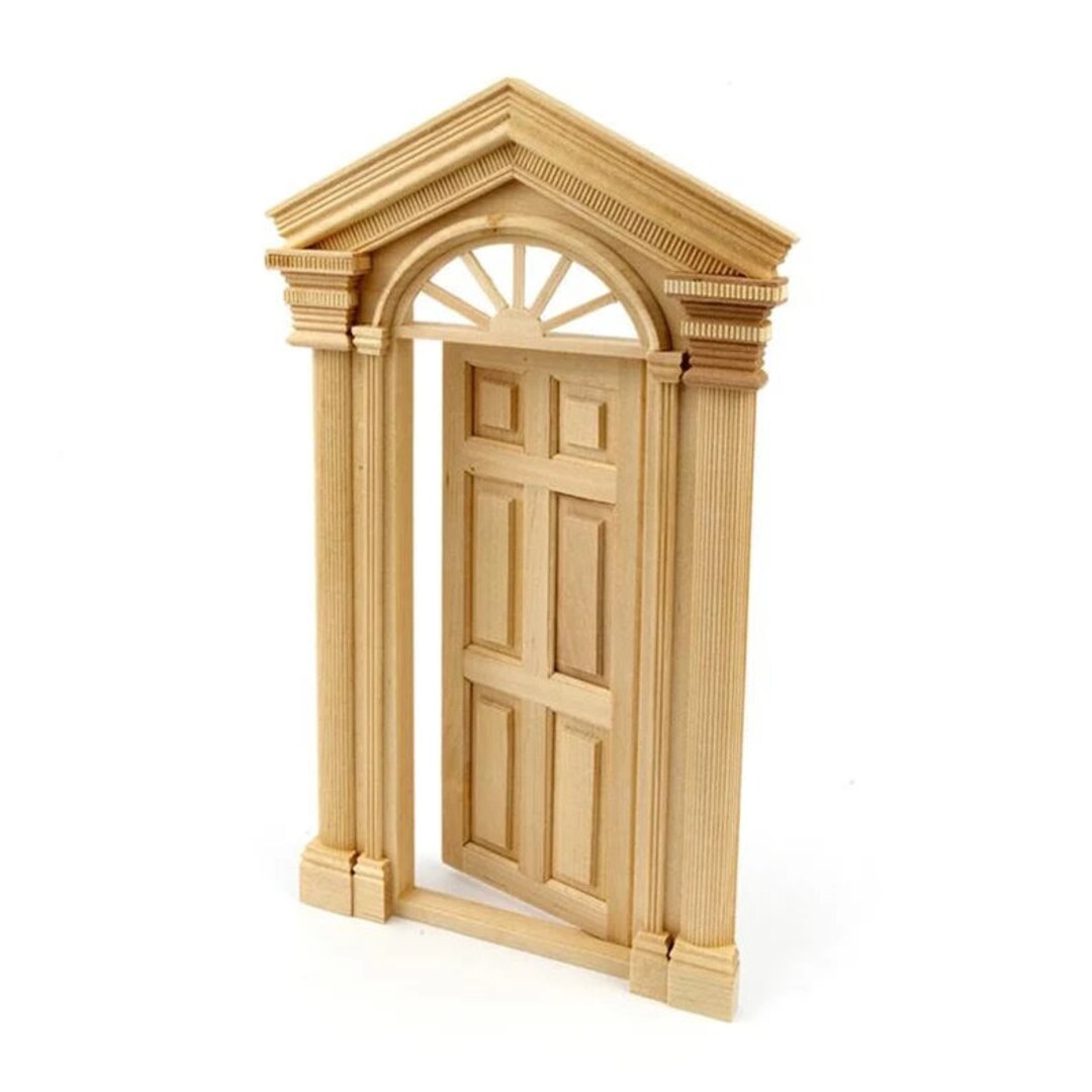 1/12 SCALE Dolls Wood House Miniature External Door With Trim Outdoor ...