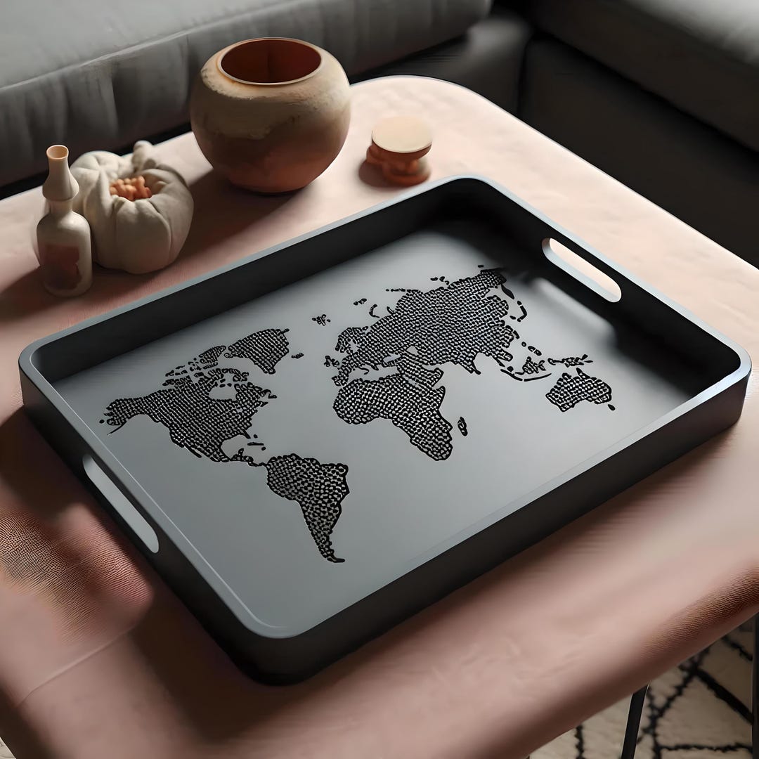 Modern World Map Serving Tray | 3D Printable STL File | Home Decor DIY ...