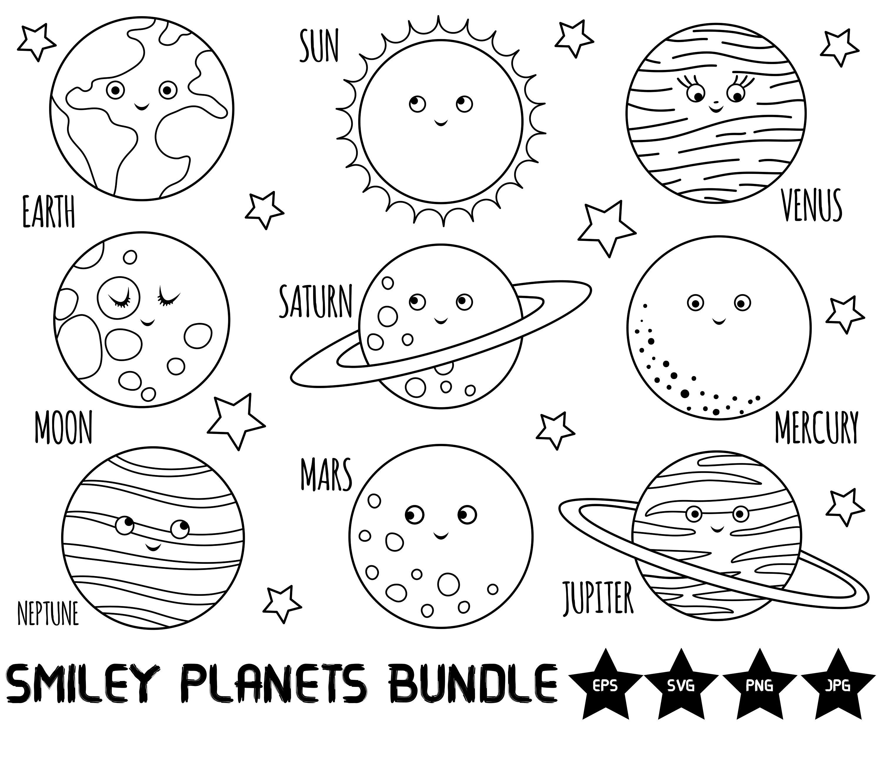 9x Planets Bundle, Sun Svg, Moon Eps, Mars Design, Saturn, Jupiter SVG ...
