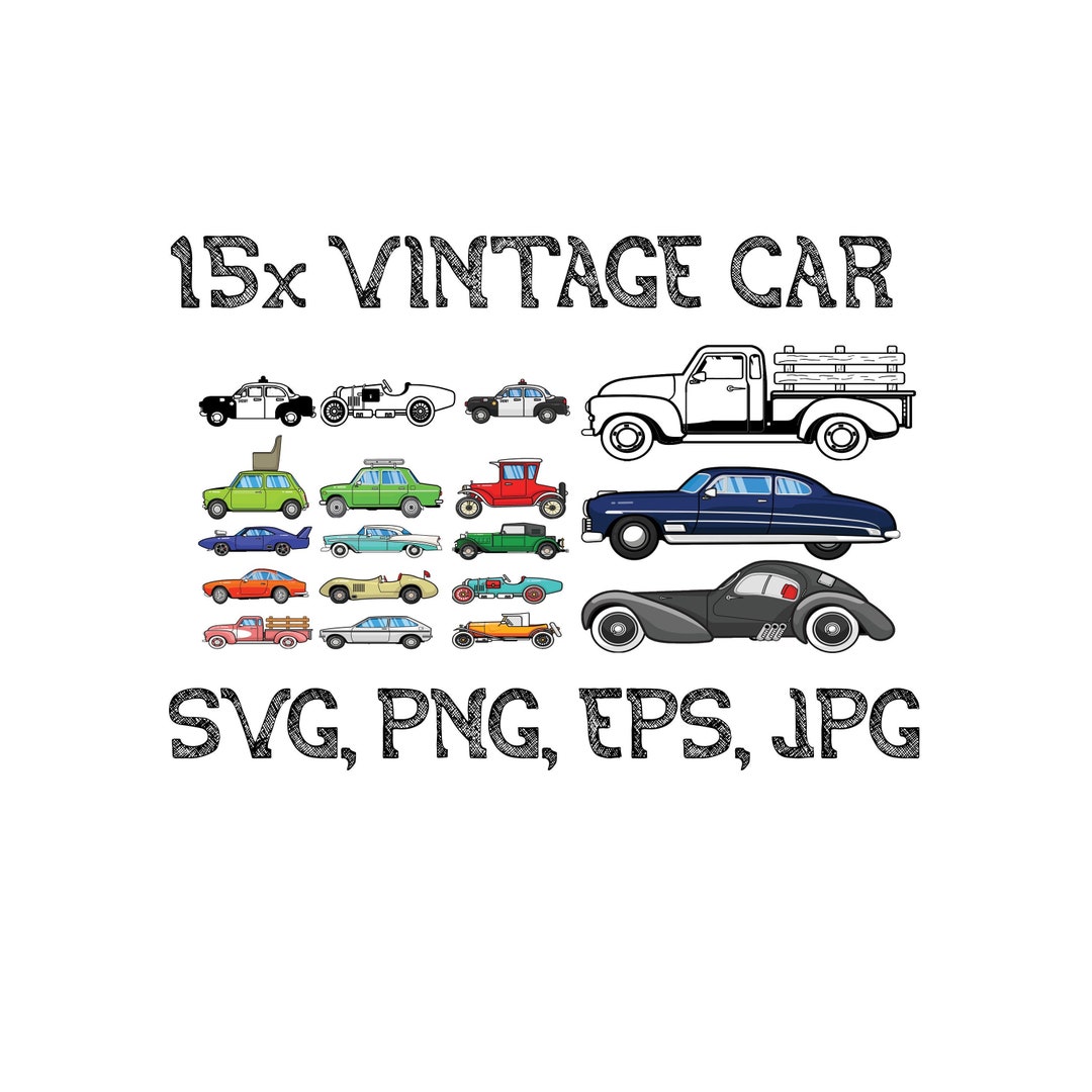 15x Car Svg Bundle, Antique Car SVG, Car ESP, Car Design Cut File, Car ...