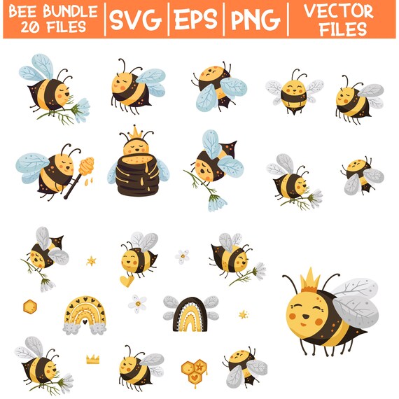 20x Bee Svg Bundle Bee Png Honeycomb Svg Bee Clipart Queen - Etsy