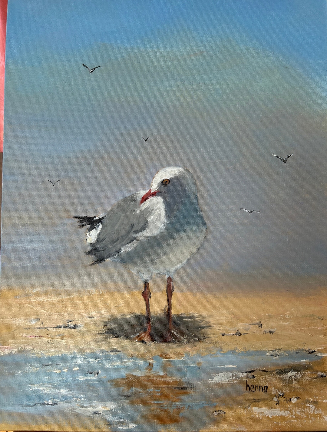 The Seagull on the Beach, Oil Painting on Canvas Board 12" X 16 ...