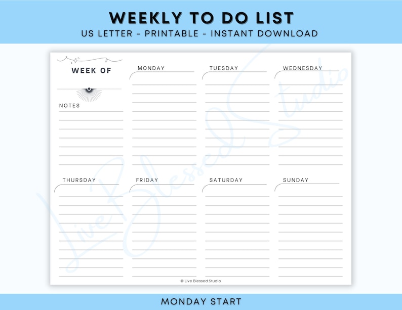 Weekly Planner to Do List Printable, Sunday/monday Start, PDF Printable ...