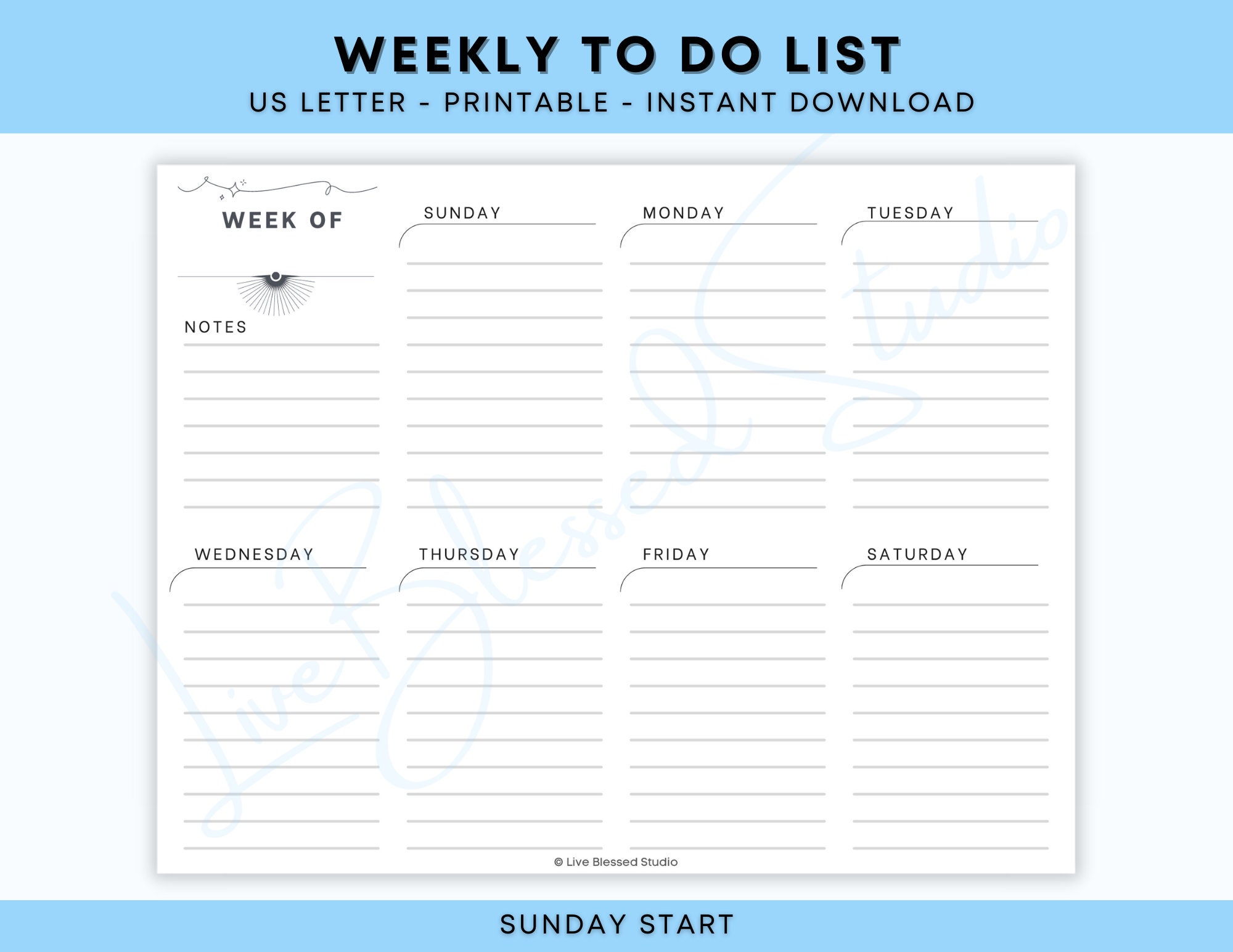 Weekly Planner to Do List Printable, Sunday/monday Start, PDF Printable ...