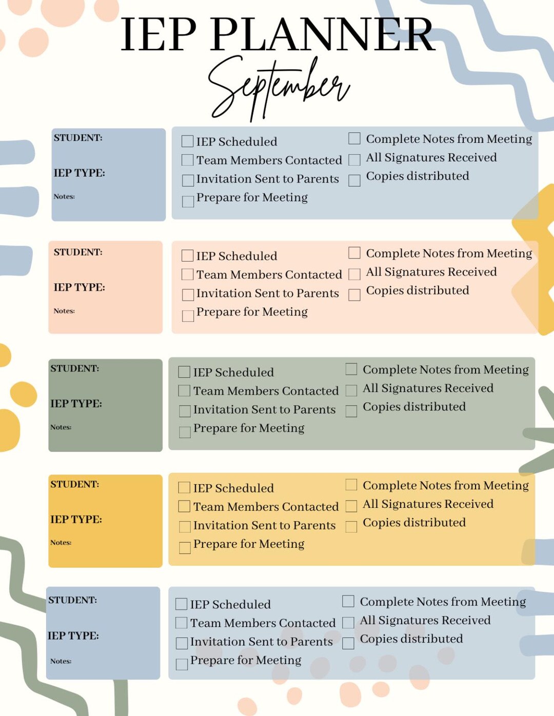 IEP Monthly Check List - Etsy