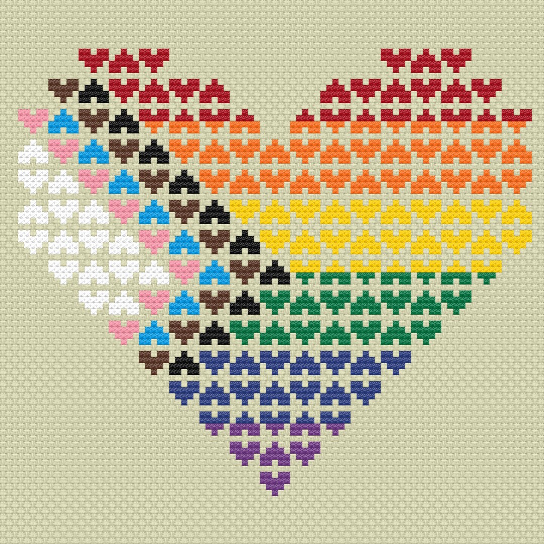 2SLGBTQIA+ Pride Progressive Flag Heart Motif Cross Stitch Pattern - Etsy