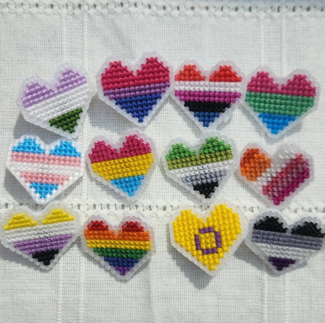 Cross Stitched Pride Flags Heart Pins 2SLGBTQIA+ LGBTQ Lapel Pins - Etsy