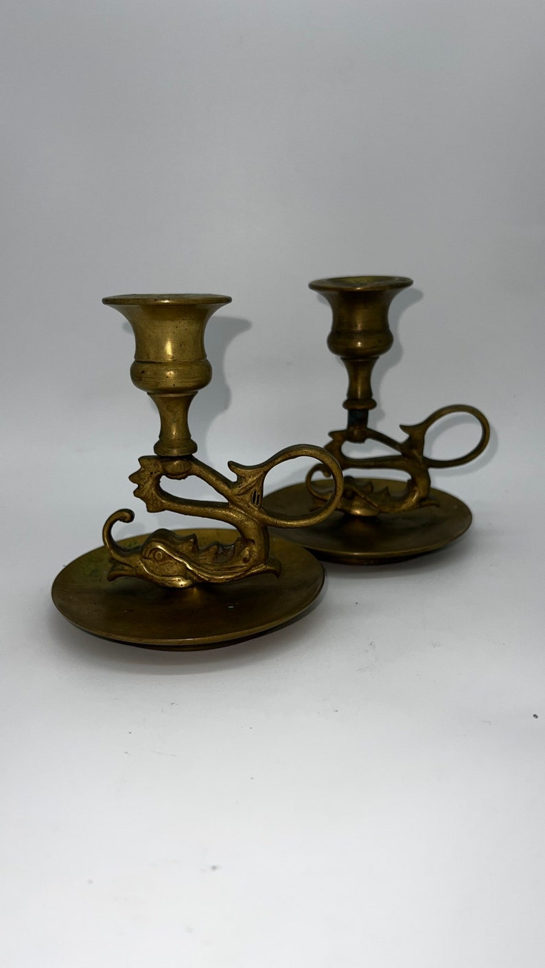 Antique Brass Koi Fish Chamber Candlestick Vintage Bronze Dragon Candle ...