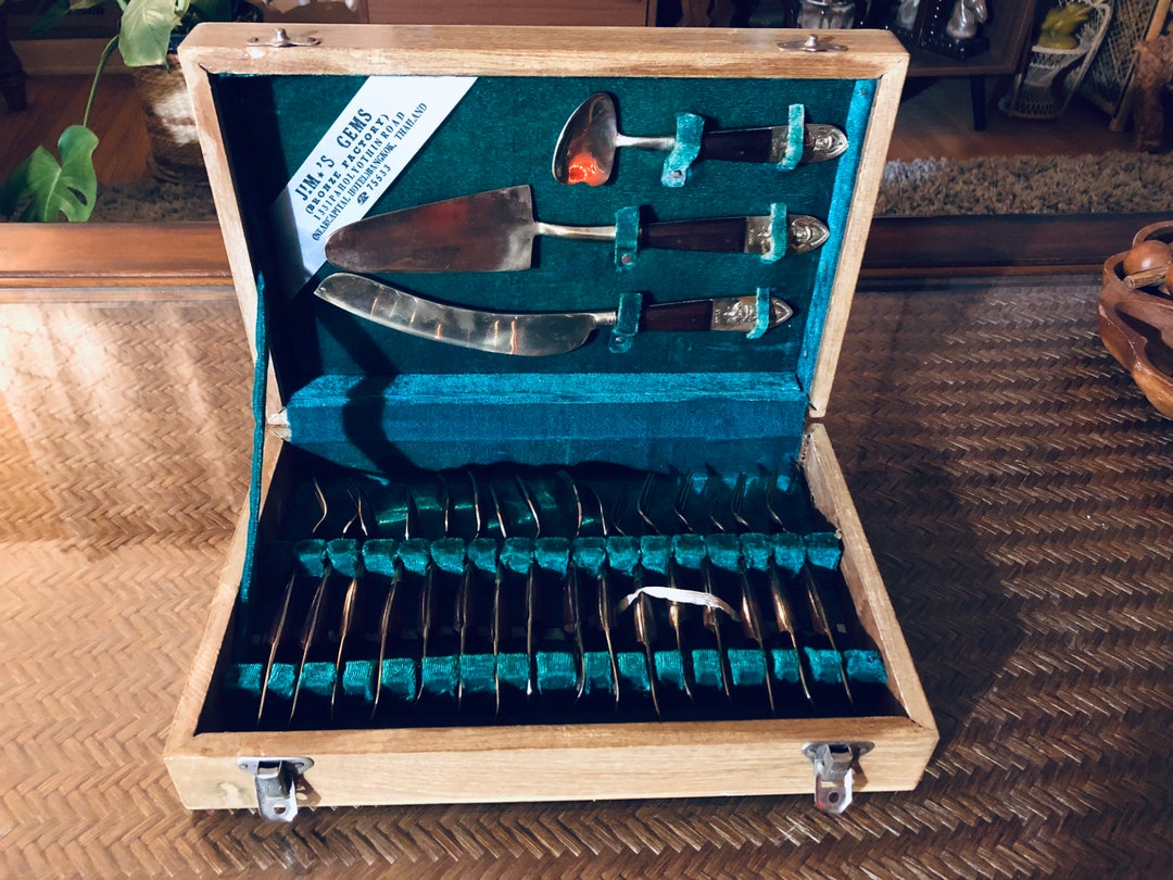 Vintage 19 Piece MCM Jim's Brass Cutlery and Rosewood Set - Etsy