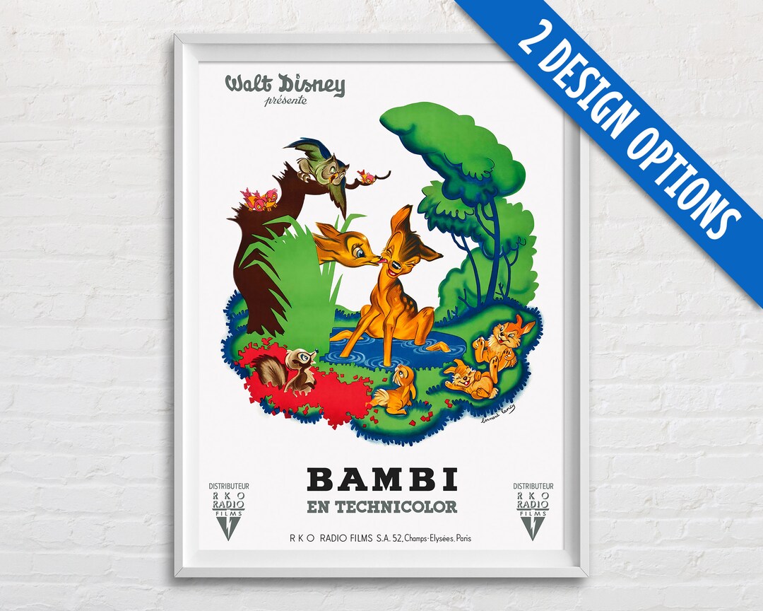 Vintage French Bambi Movie Poster, Classic Disney Animation Bambi Print ...