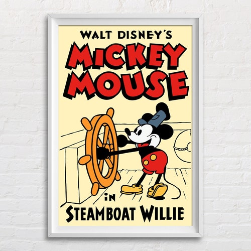 Steamboat Willie Mickey Mouse Poster Vintage Disney Movie Art - Etsy
