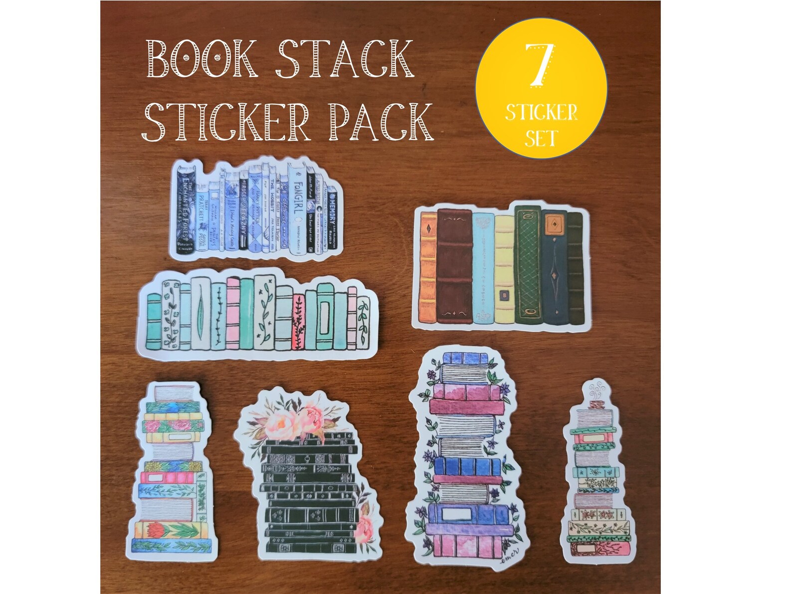 Book Stack Sticker Pack Set of 7 Vinyl Stickers for Book | Etsy