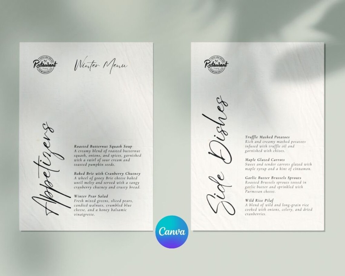 Gorgeous Simple Menu Template for Luxury Restaurant, Editable Template ...