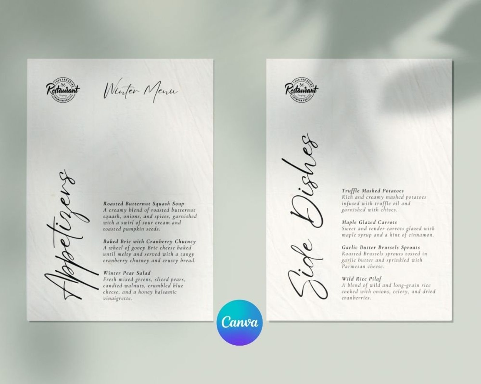 Gorgeous Simple Menu Template for Luxury Restaurant, Editable Template ...