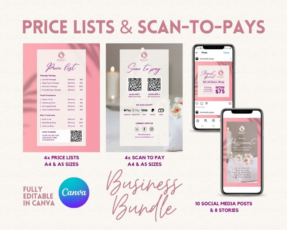 Price List Template, Editable Price List Template Canva, Beauty Salon ...