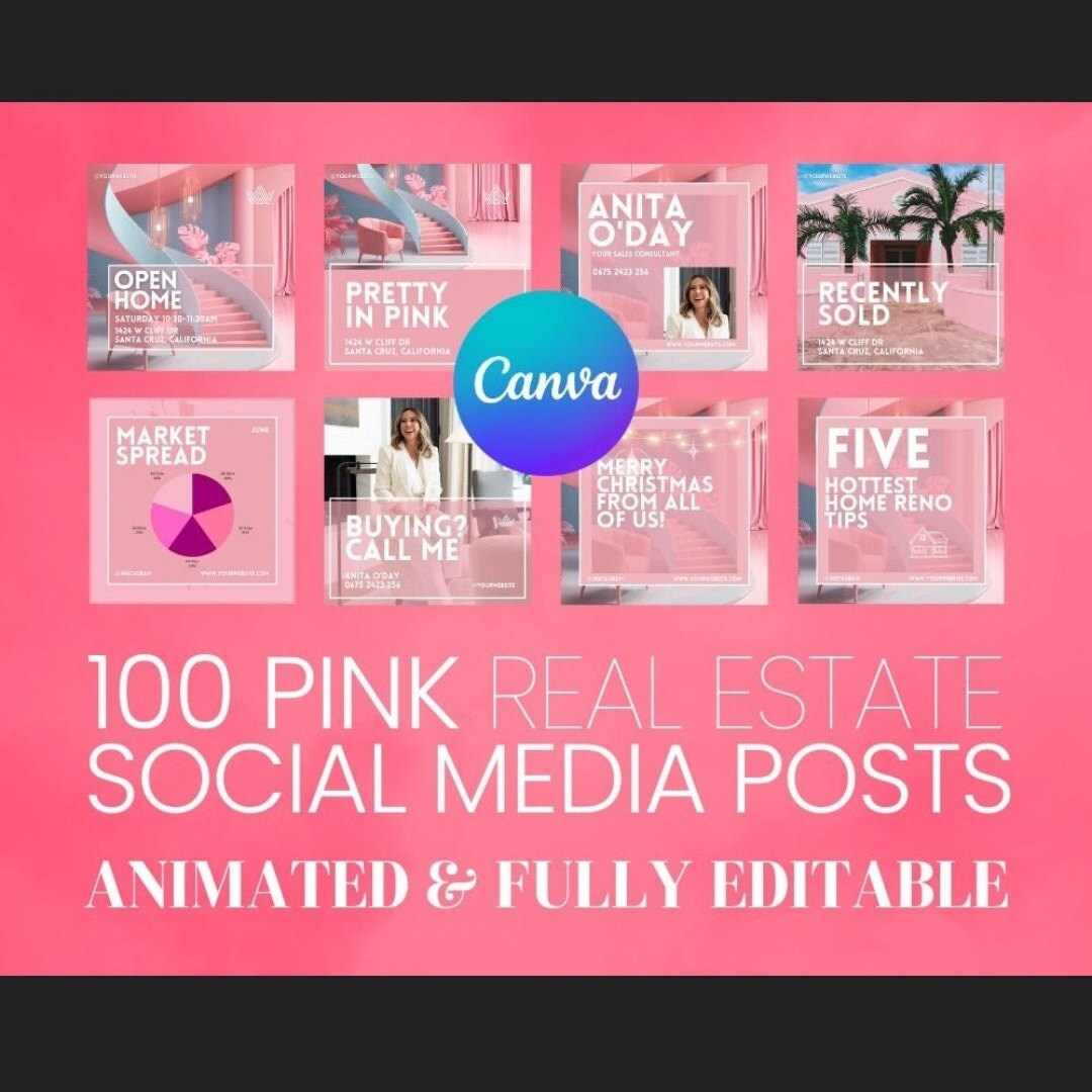 Editable, Pink Real Estate, Social Media Template, for Instagram, Canva ...