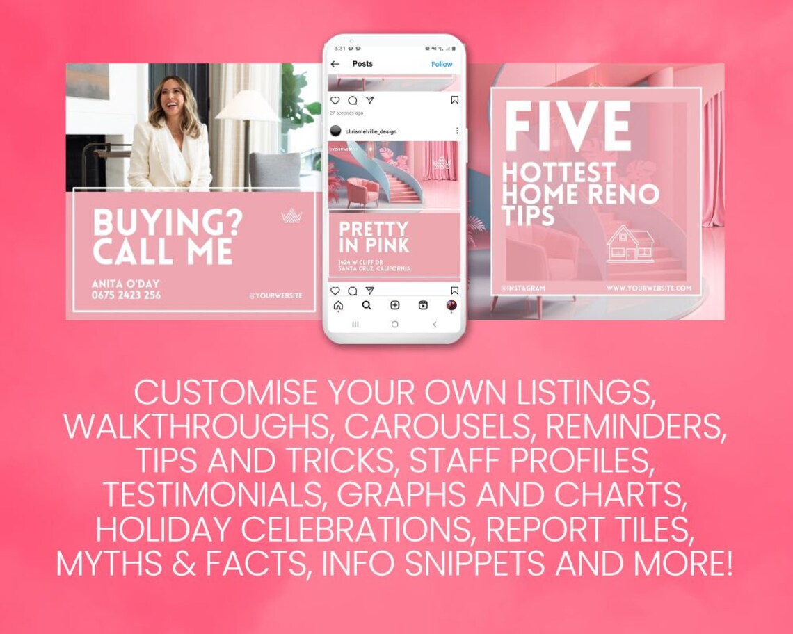 Editable, Pink Real Estate, Social Media Template, for Instagram, Canva ...