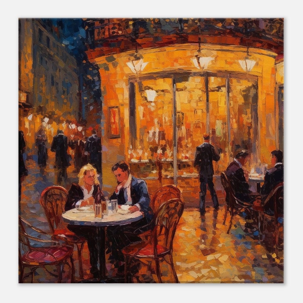 Bustling French Cafe at Night | Canvas - Etsy