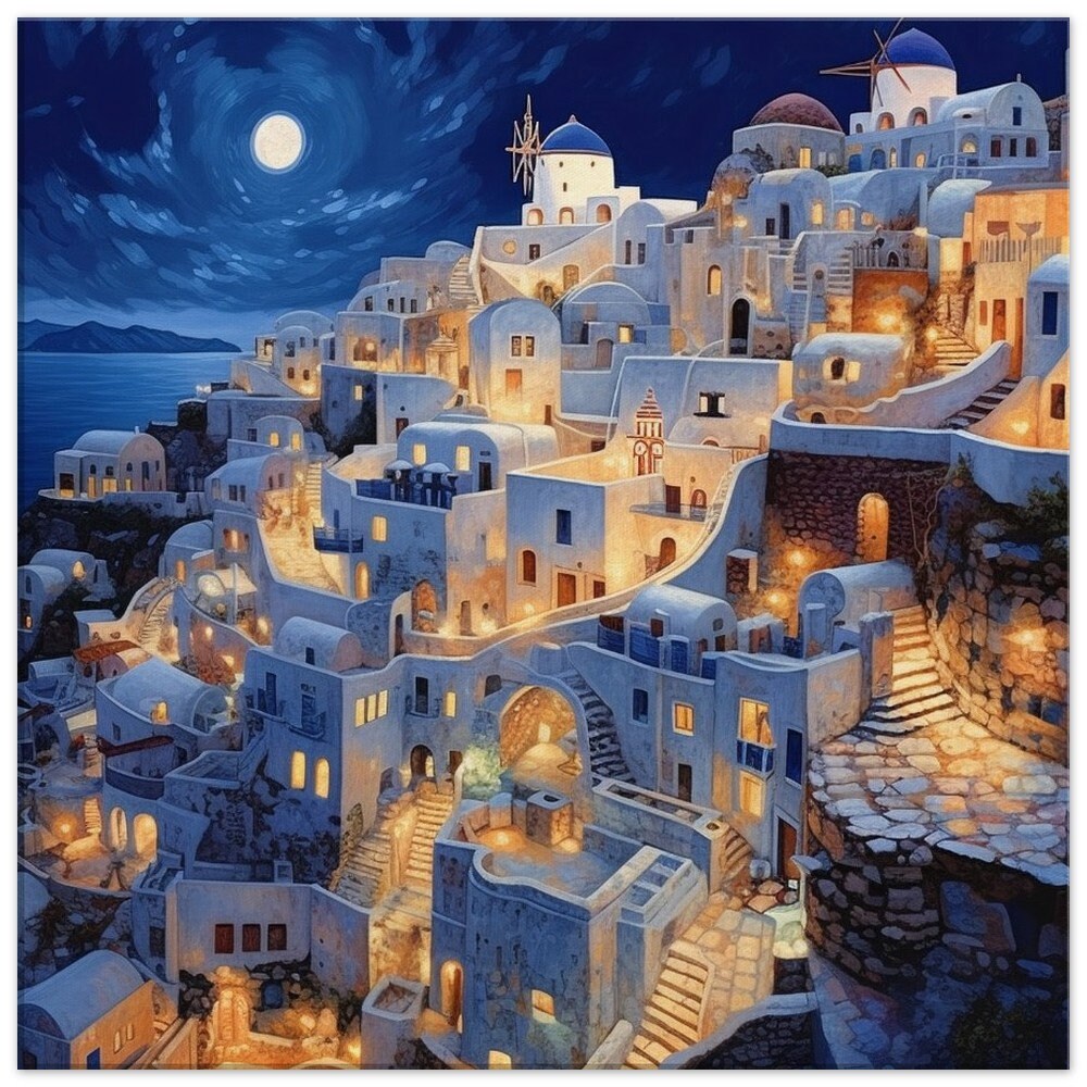Santorini at Night | Canvas - Etsy