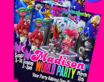 Trolls World Tour Birthday Invitation Trolls Invitation Trolls Girl ...