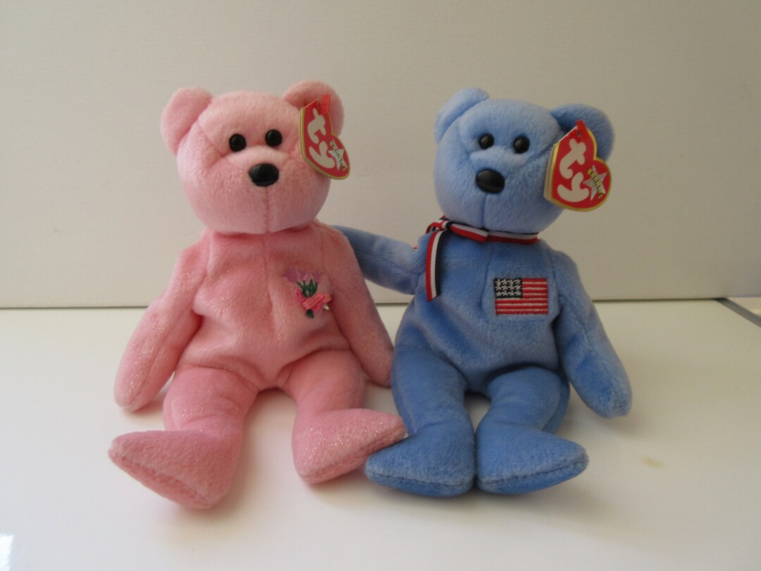 Vintage Couple "retired" Ty Beanie Mum & America Bears 2001 W/tag 22cm ...