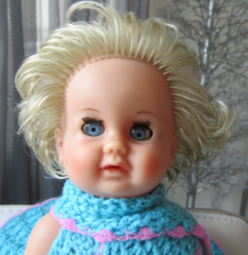 Vintage 1960s German Turtle Mark Doll W/ Hand-knitted Dress and Scarf ...