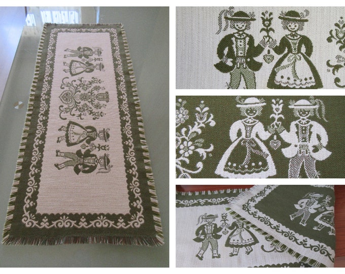 Vintage Austria Folk Art Boy & Girl Couple Double Woven Table Runner ...