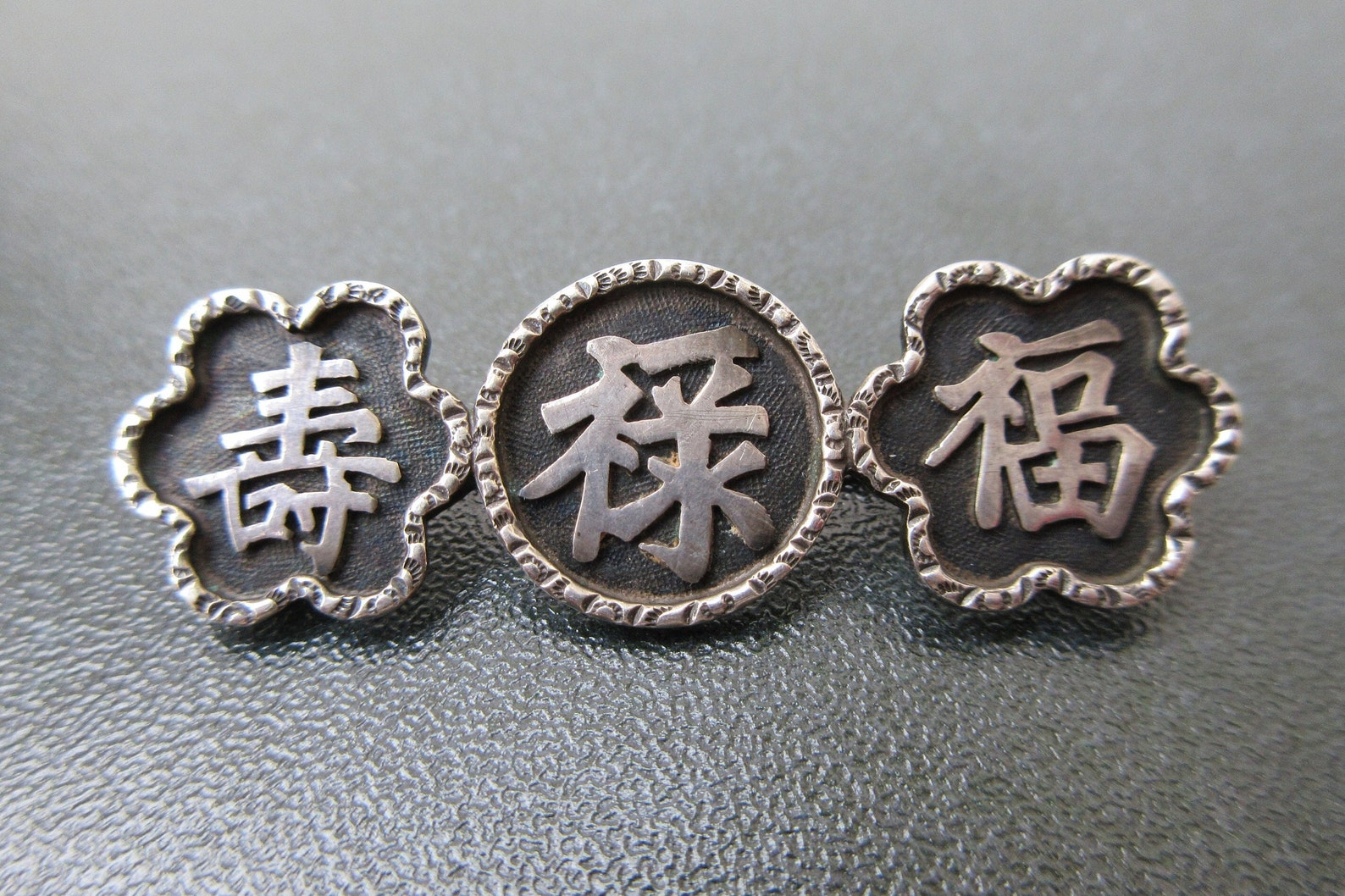 Antique 1890-1915s TC Tuck Chang Shanghai Sterling Brooch Fu-lu-shou ...