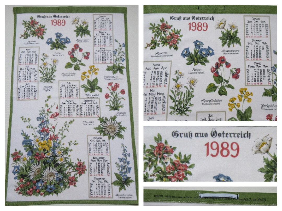 Vintage Österreich 1989's Austrian Calendar Flowering Plants Print ...