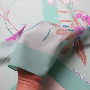 NORMA DORI Vintage Mint-green Floral Polyester Scarf, Pink Flowers ...