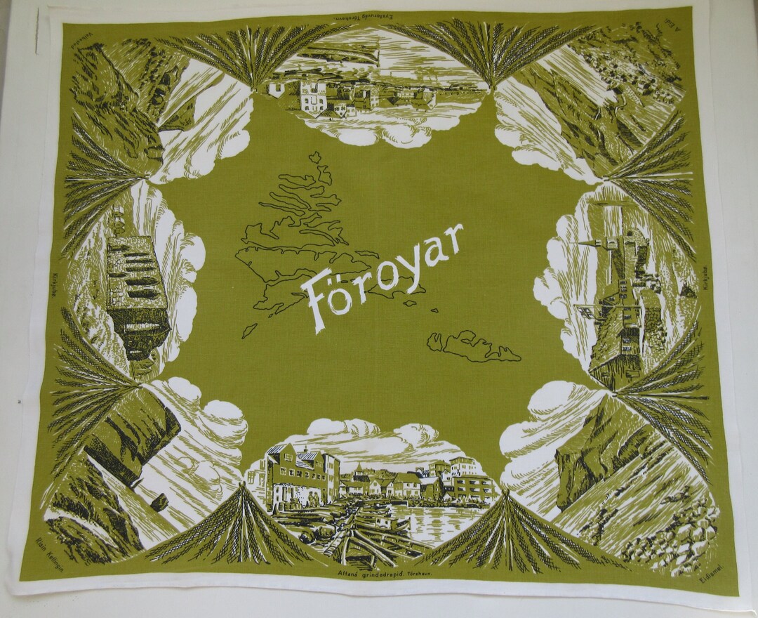 Foroyar Landmarks Danish Vintage Souvenir Tea Towel, Rectangle Shape 75 ...