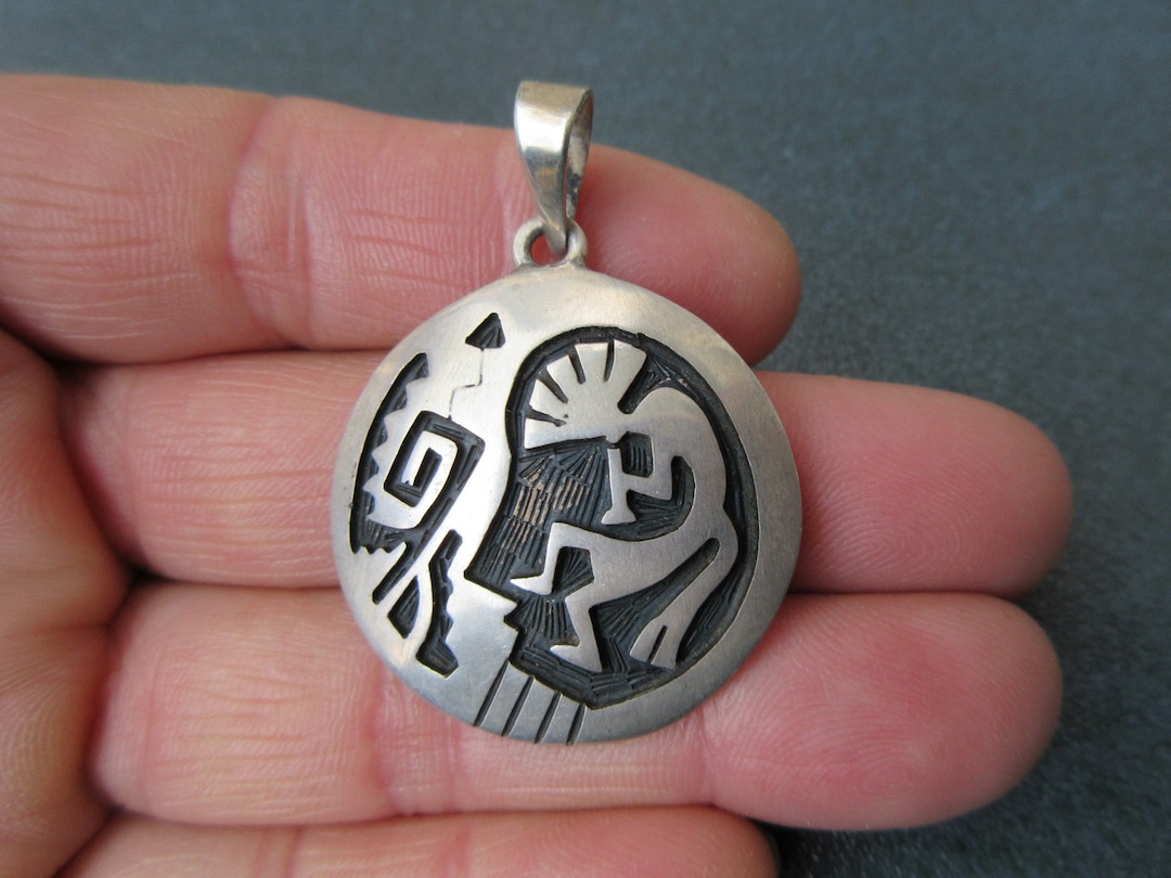 Vintage Native American Hopi Pendant Hohokam Flute Dancer Sterling ...