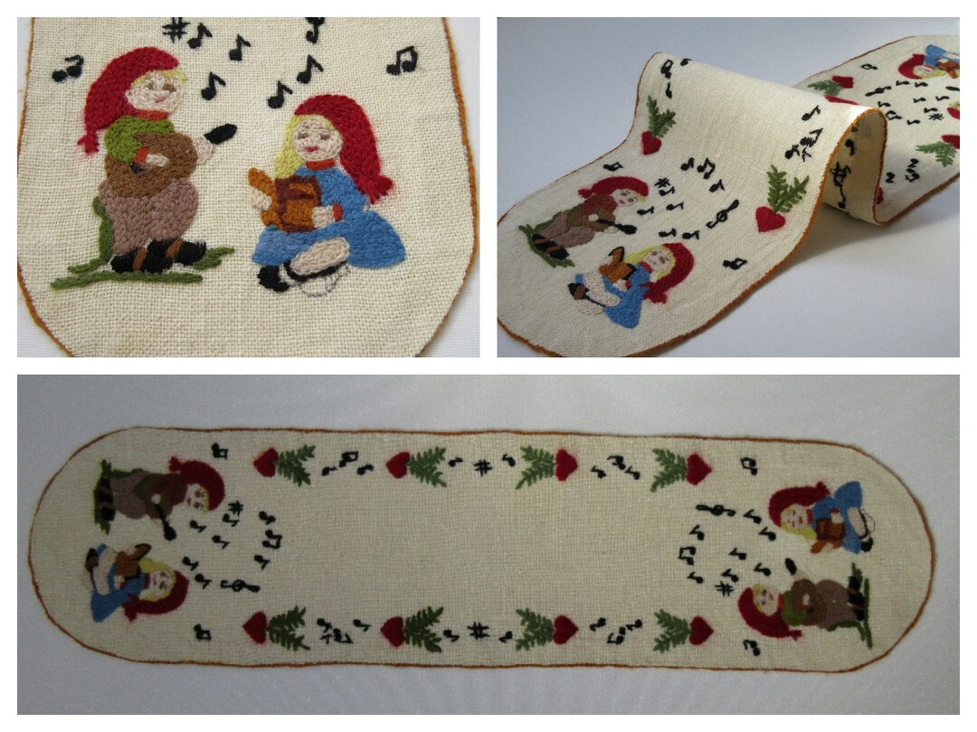 Vintage Needlepoint Table Runner Danish Music Embroidery, Playing Sheet ...