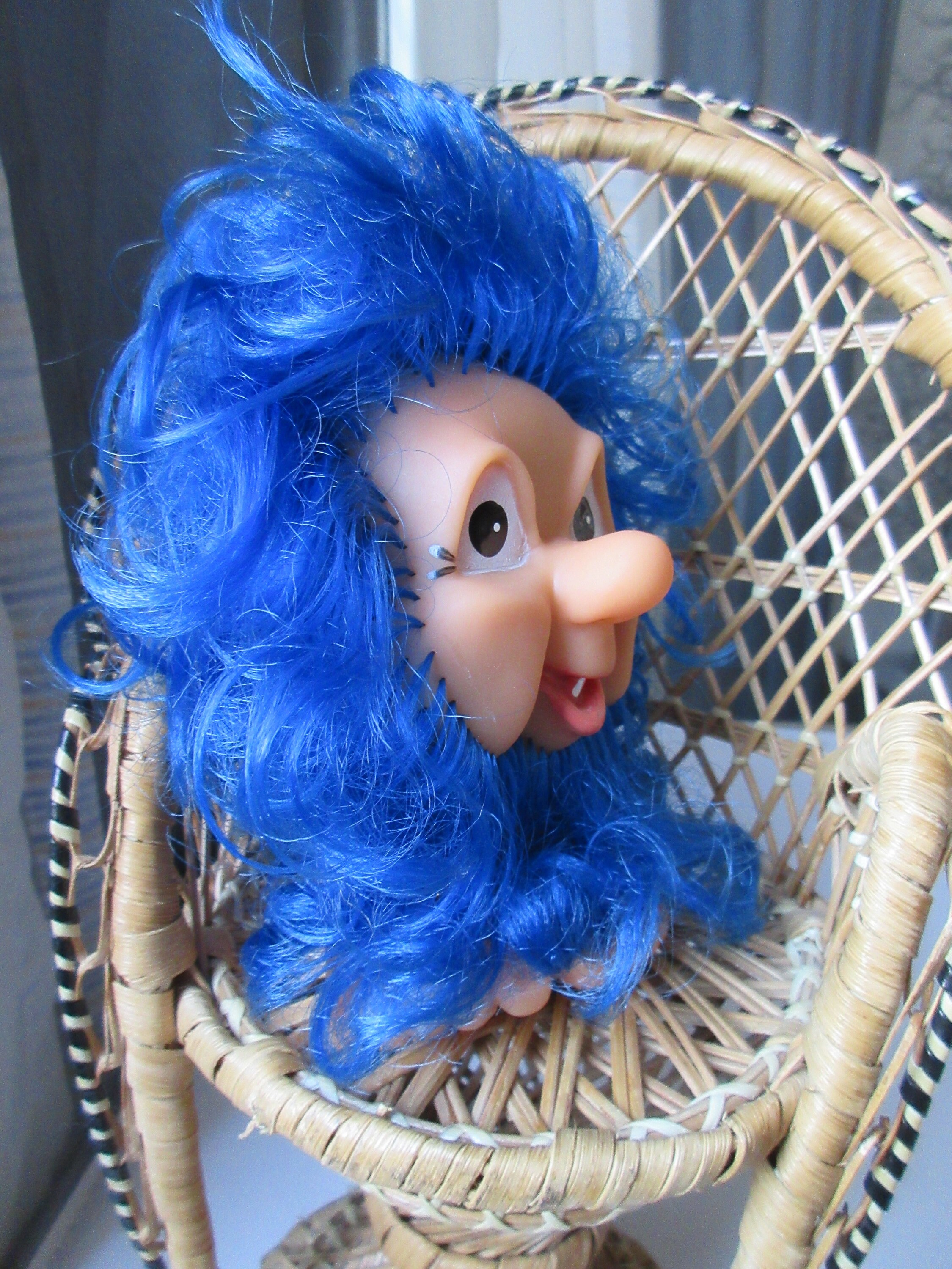 Vintage Rubber Doll Troll Blue-haired Gnome Doll DDR German Collectible ...