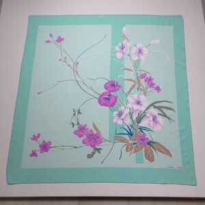NORMA DORI Vintage Mint-green Floral Polyester Scarf, Pink Flowers ...