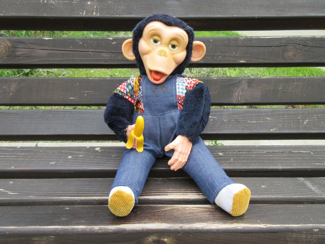 Vintage 50's Mr. Bim Zippy Monkey Loveable Chimp, 41cm Tall Rubber Face ...
