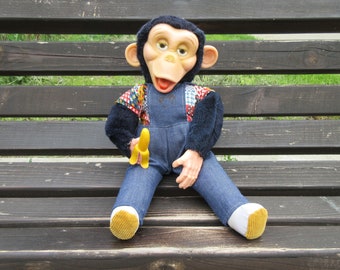 Vintage Zippy Rubber Face Plush Monkey With Banana Free Shipping Etsy UK