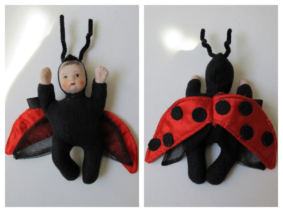 Vintage Sugar Lump Cute Ladybug Baby Bisque Porcelain Mini Doll ...