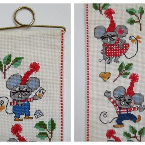 Vintage Tapestry Needlepoint Mouse Cross Stitch Embroidery Cute Mouses ...