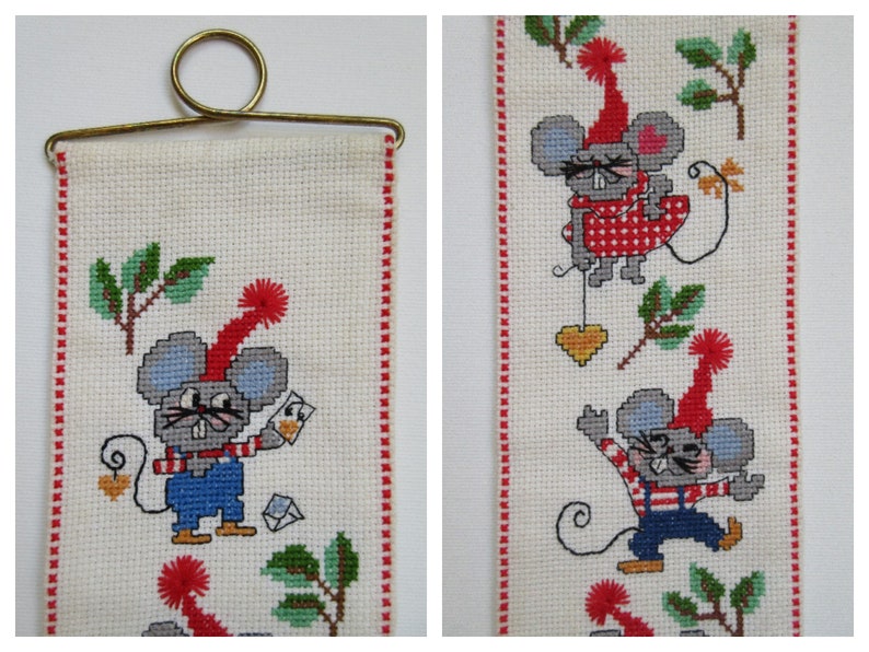 Vintage Tapestry Needlepoint Mouse Cross Stitch Embroidery - Etsy