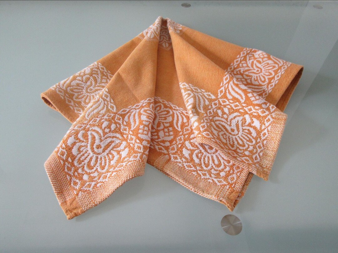Vintage Austrian Folk Art Tablecloth: Pumpkin & White Floral Cotton (80 ...