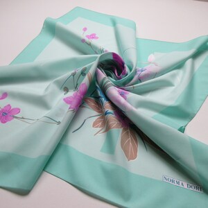 NORMA DORI Vintage Mint-green Floral Polyester Scarf, Pink Flowers ...