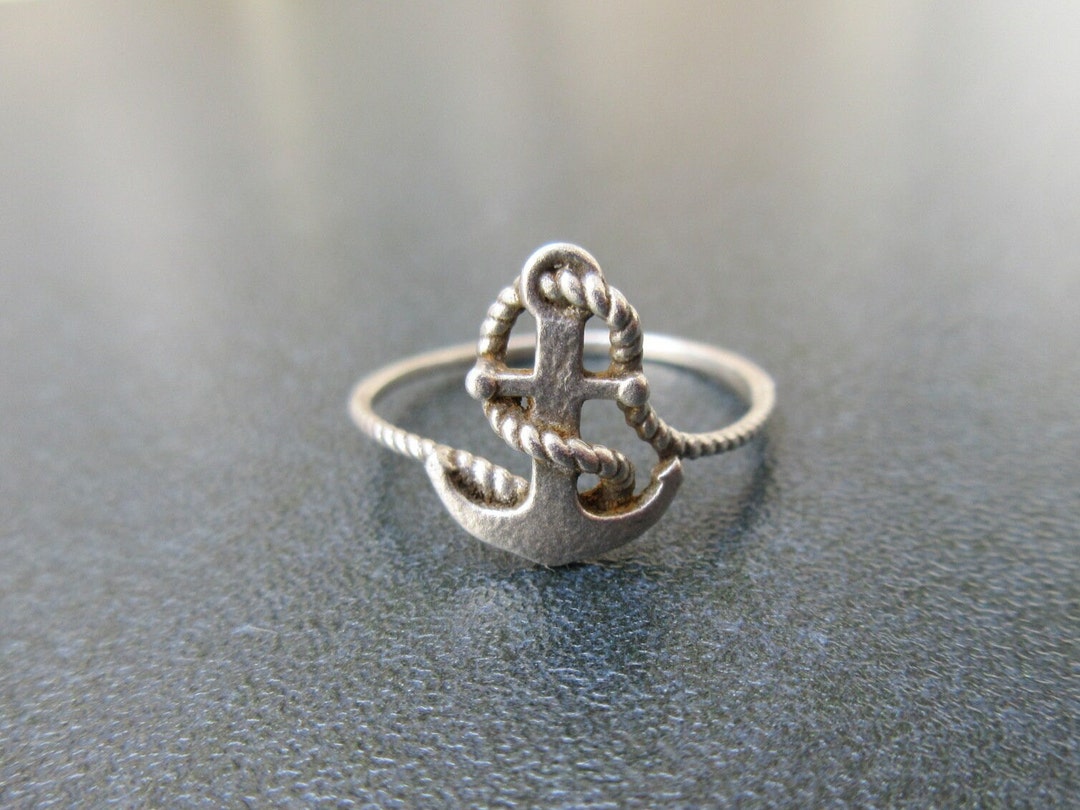 Vintage Silver Anchor / Rope Ring, Ladies Sailors Anchor Ring, Nautical ...