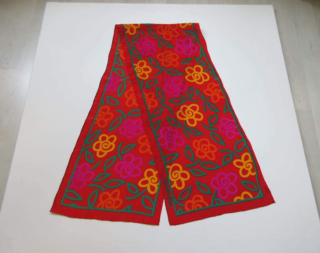Vintage Bo Bendixen Silk Scarf: Red Floral Danish Design Stole - Etsy
