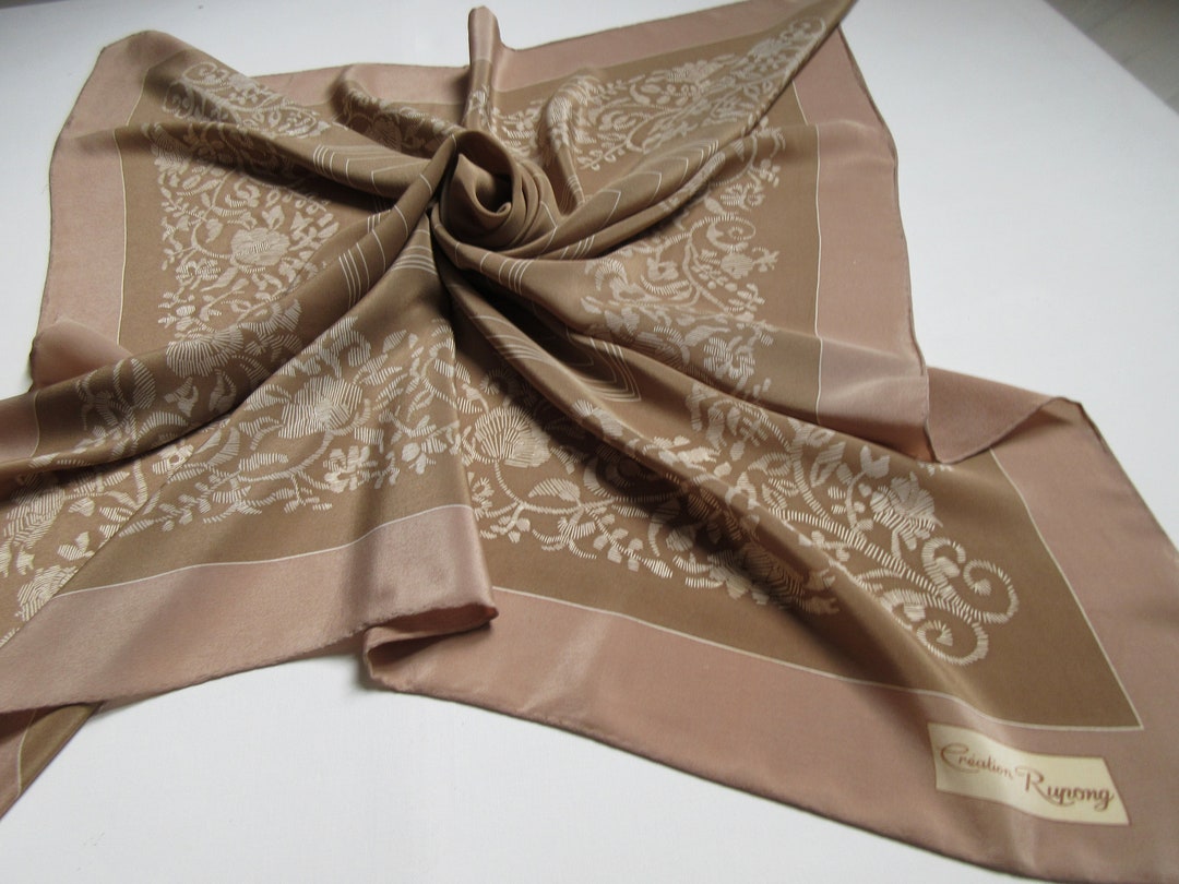 Creation Rupong Lovely Vintage Cocoa-brown Floral Silk Scarf, Hand ...