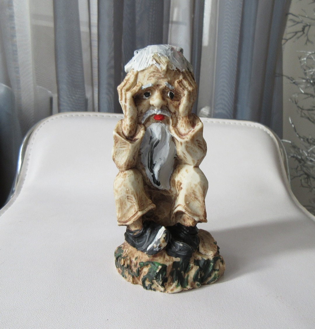 Thinking Gnome Vintage Carved Resin Figure Thinker-gnome, Hand Painted ...