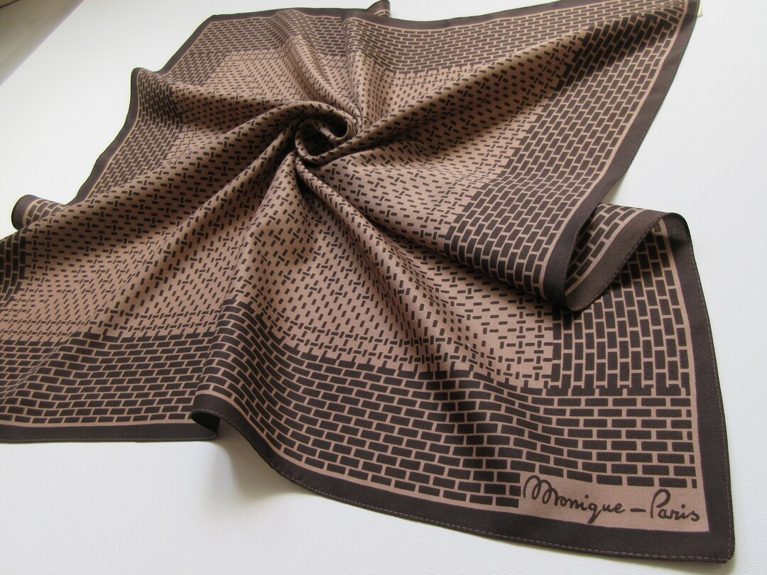 Monique-paris Abstract Rattan Pattern Vintage Polyester Scarf in Brown ...