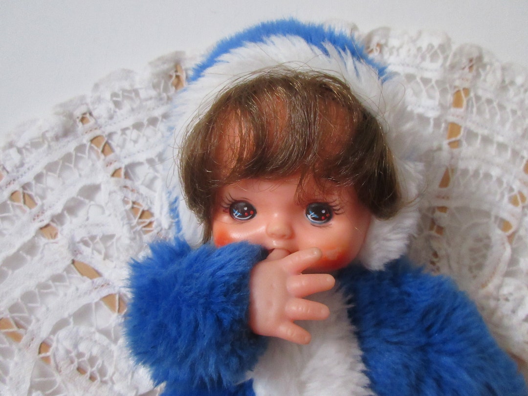 Vintage Norwegian Monchhichi Doll, Blue Fluffy Fur, 9.44'' - Etsy