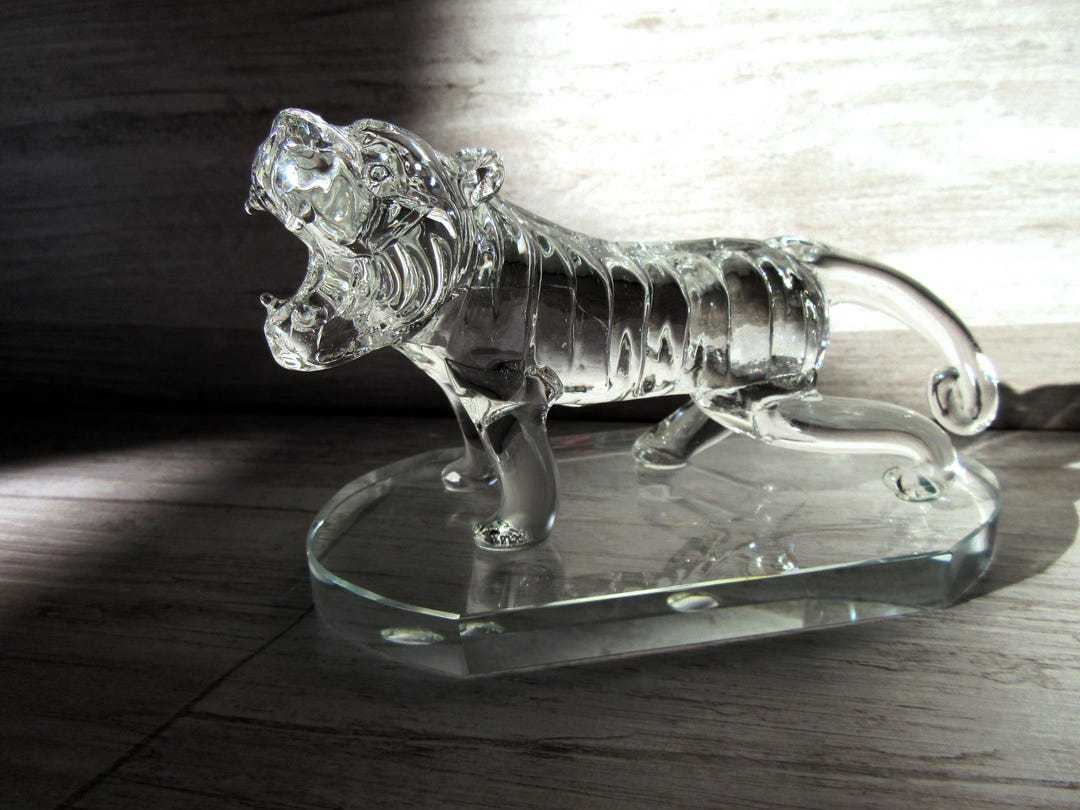 Vintage Glass Tiger Ornament/figurine Wild Jungle Animal, Weighty Glass ...